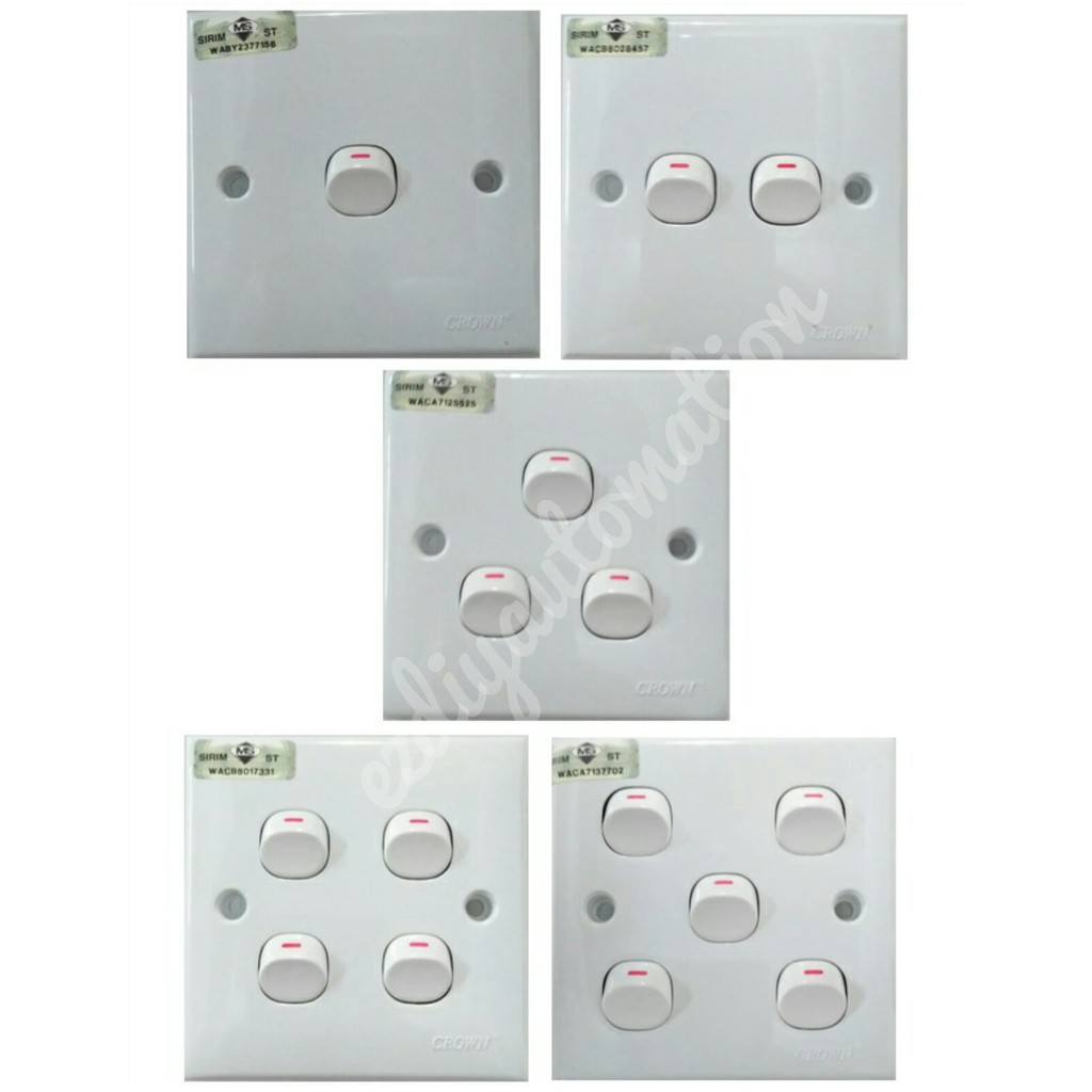 CROWN 10A 250V AC (1G / 2G/ 3G/ 4G/ 5G) 1 Way Flush Switch (SIRIM ...
