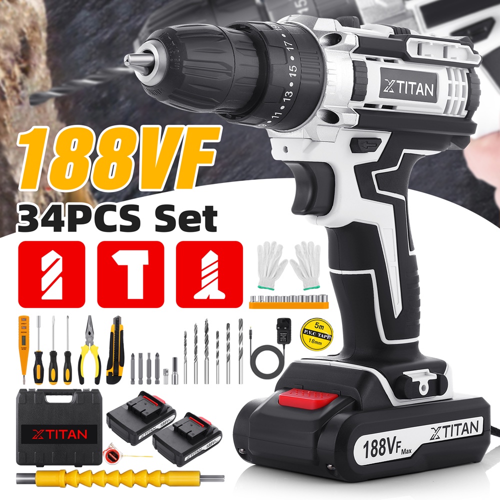 Xtitan 188VF Drill Cordless Set Cordless Drill 36V 18V 12V Keelat Heavy Duty Drill Battery ...