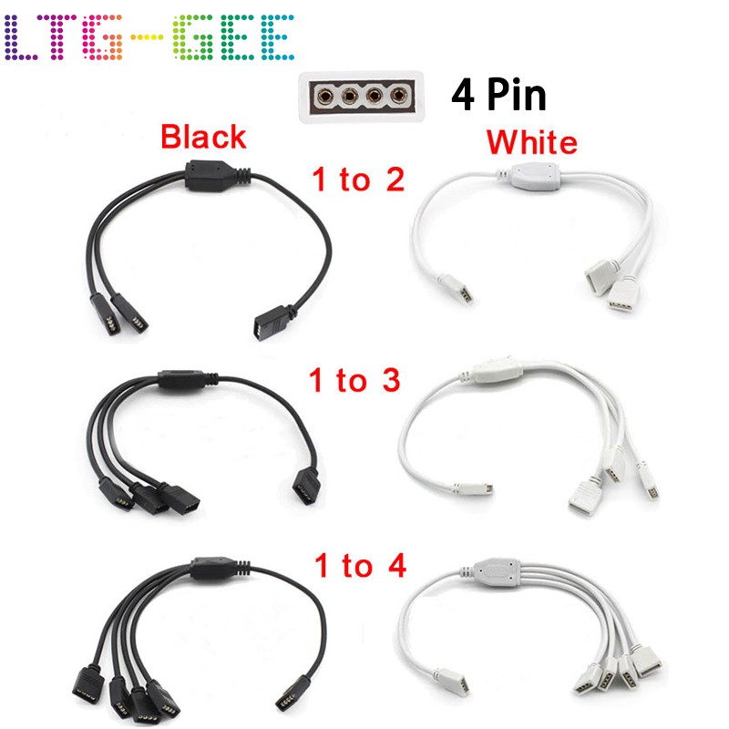 4 Pins RGB LED tape Connector 1 to 2 3 4 plug power Splitter Cable 4pin ...