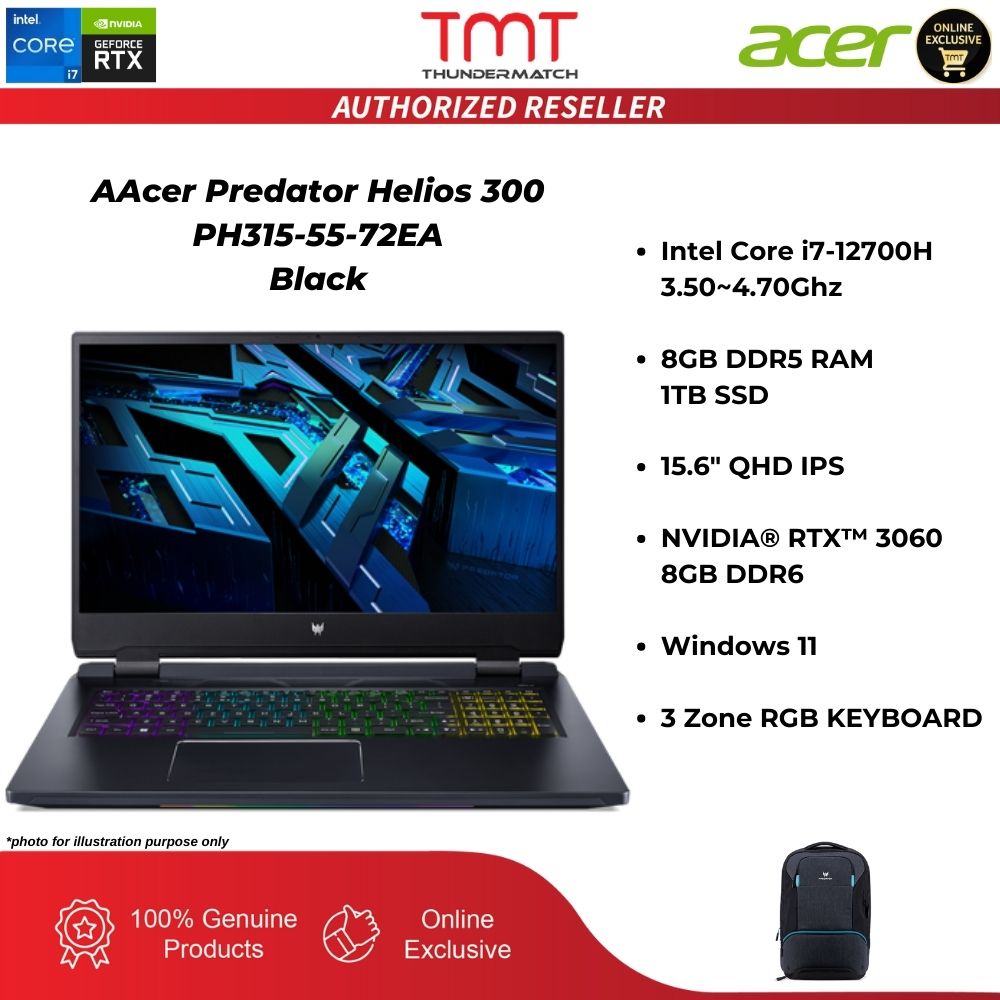 Acer Predator Helios 300 PH315-55-72EA Laptop | i7-12700H | 8GB RAM 1TB ...