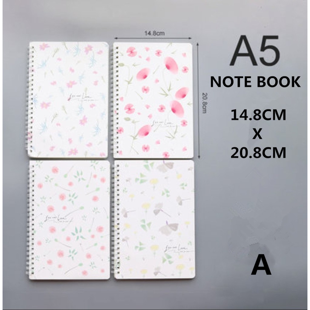 SPIRAL NOTE BOOK SIZE A5 60 SHEETS - 120 PAGES ( FLOWER SERIES -A / FISH SERIES -B ) | Shopee ...