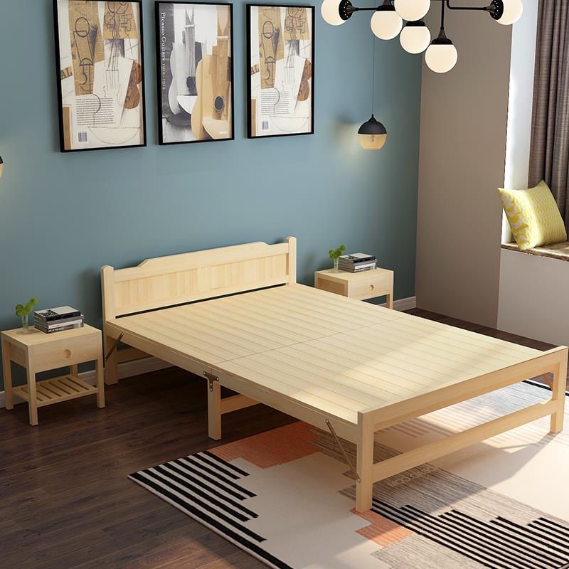 Solid wood foldable bed single bed household adult simple and ...
