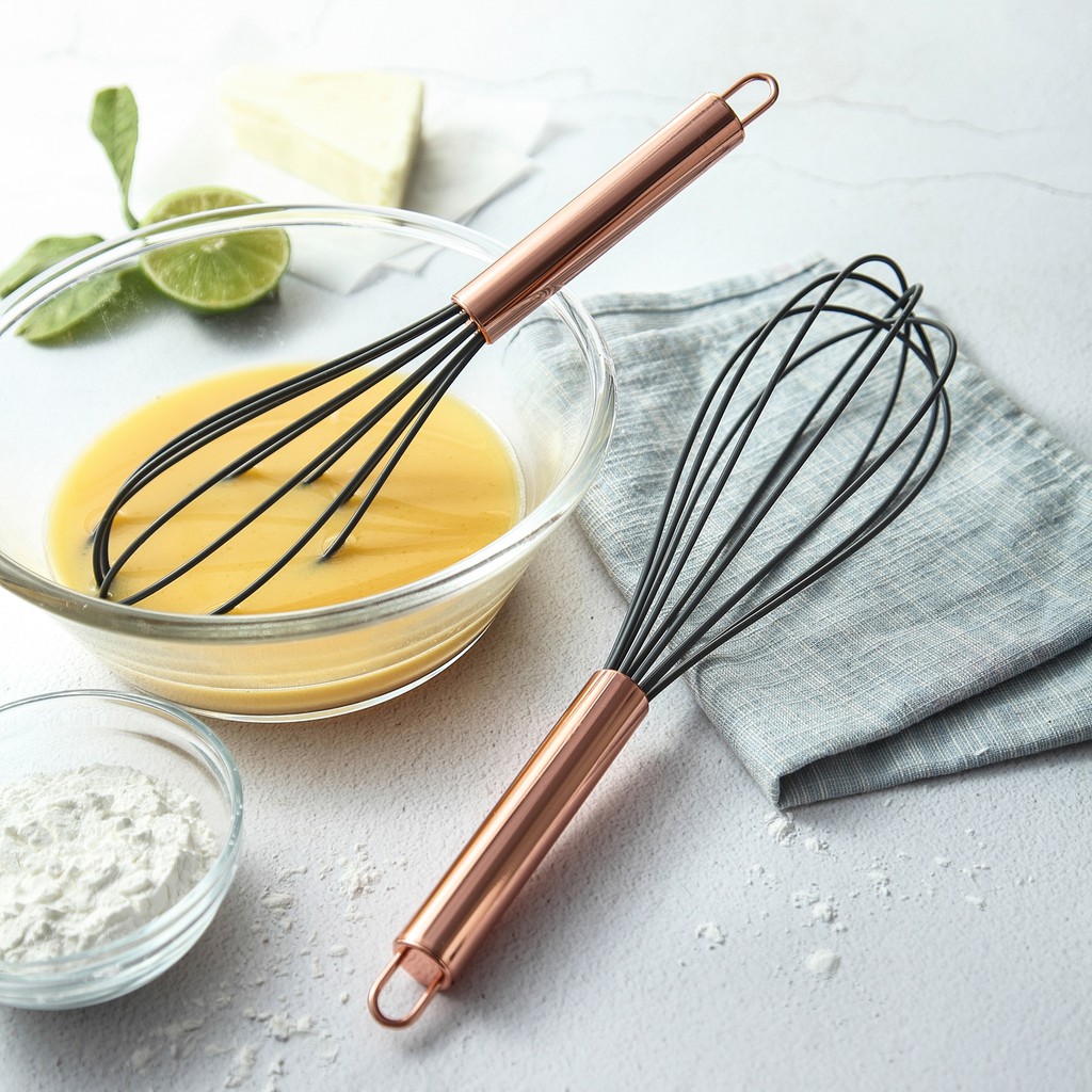 Rose Gold Silicone Stainless Steel Whisks for Cooking / Heat Resistant ...