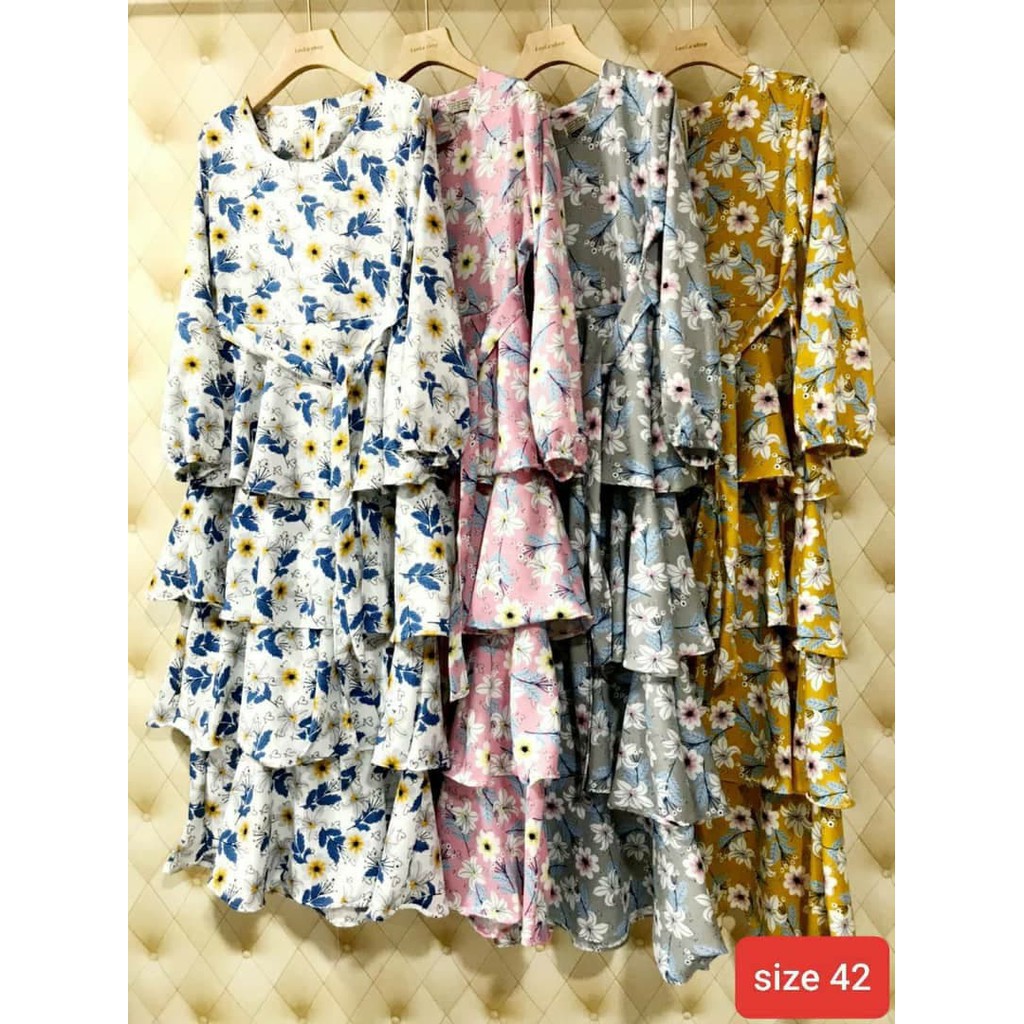 Sales !! Dress Ruffle Bertingkat Floral | Shopee Malaysia