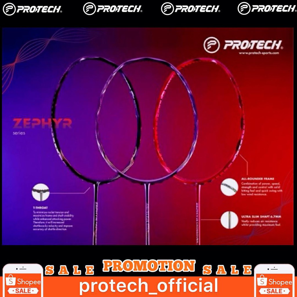 PROTECH ZEPHYR CROSSOVER RACKET RACQUET (FREE GRIP + FREE STRING ...