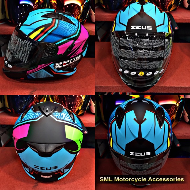 ZEUS ZS-613 Matt Black/ AJ11 Blue (2 in 1 Open Face + Full Face Helmet ...