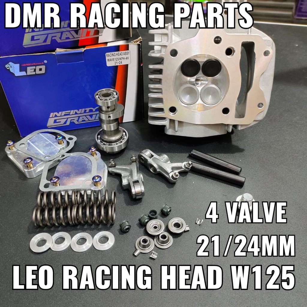 4 VALVE W125 HEAD RACING 21MM/24MM LEO RACNG HEAD ( FULL SET ) WAVE 125 ...