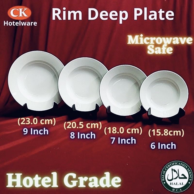CK Porcelain, 6" 7" 8" and 9" Rim Deep Plate Ceramic / Soup Plate ...