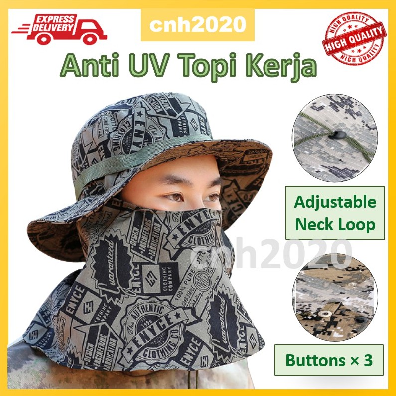 Topi Kerja Penutup Muka Anti UV Topi Askar Army Hat Topi Memancing ...