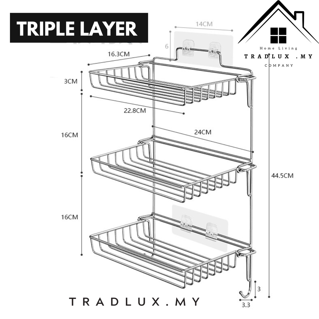 Adhesive RACK Wall Mouted Rack Organizer Rack Shelf Basket with Hook ...