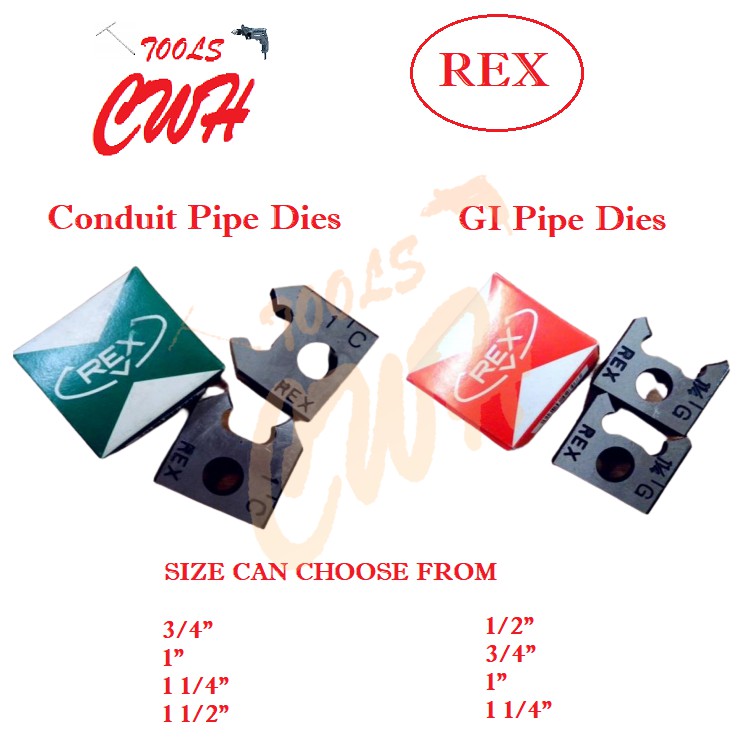 1/2" 3/4" 1" 1-1/4" 1-1/2" REX CONDUIT PIPE DIES GI THREADING DIE ...