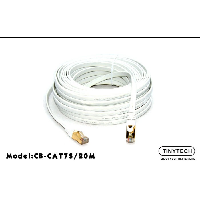 TINYTECH CAT7 CAT 7 NETWORK FLAT CABLE WHITE – 20 METER | Shopee Malaysia