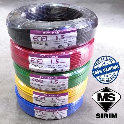 SIRIM + 100% PURE COPPER ECO 1.5MM PVC Insulated Cable, Made in ...