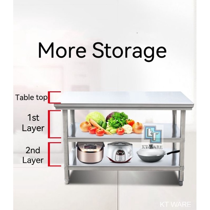 KT WARE 3 Tier Stainless Steel Kitchen Working Table Storage Rack Heavy ...