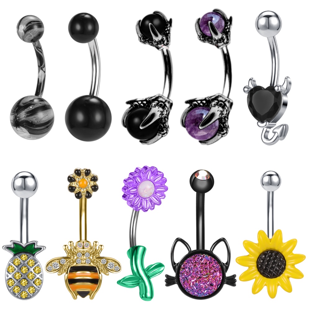 Punk Navel Piercings Multicolor Animals Pendant Navel Rings Crystal ...