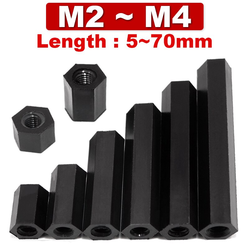 25pcs Nylon Hex Column M2 M3 M4 Female Thread Spacer Standoff Screw/Nut ...