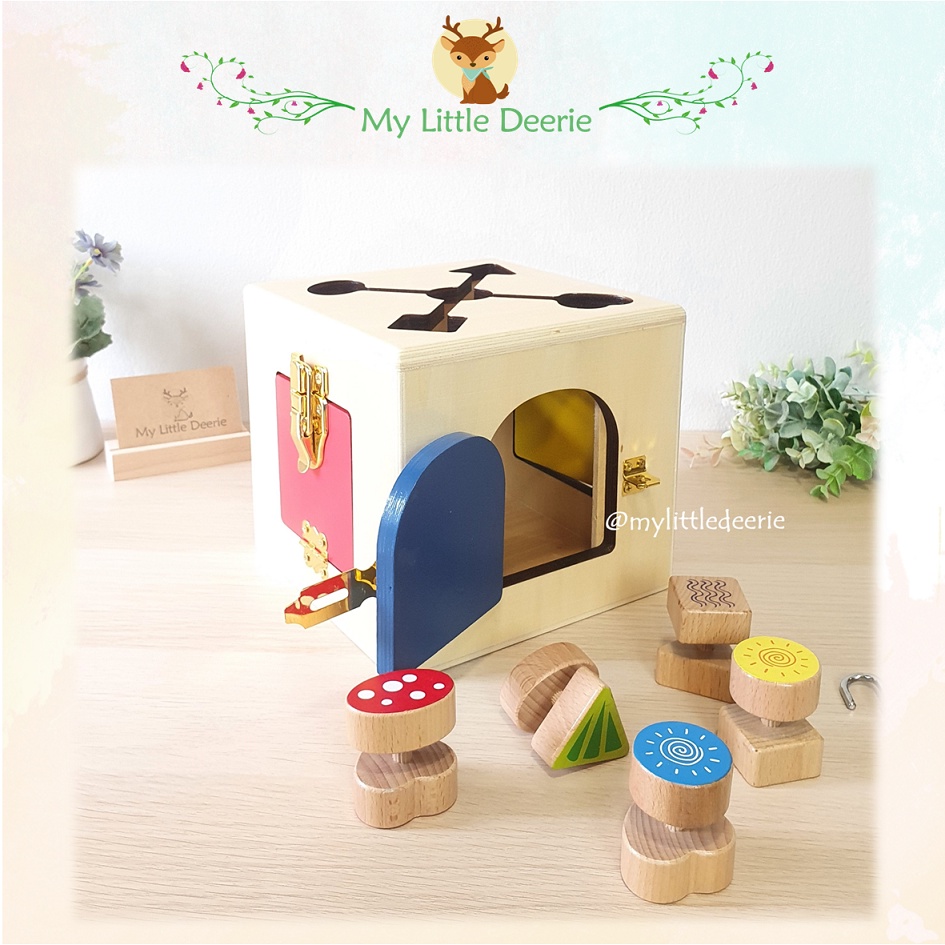 2 in 1 Lock and Latch Busy Box Shape Sorter Montessori Teaching Aid ...