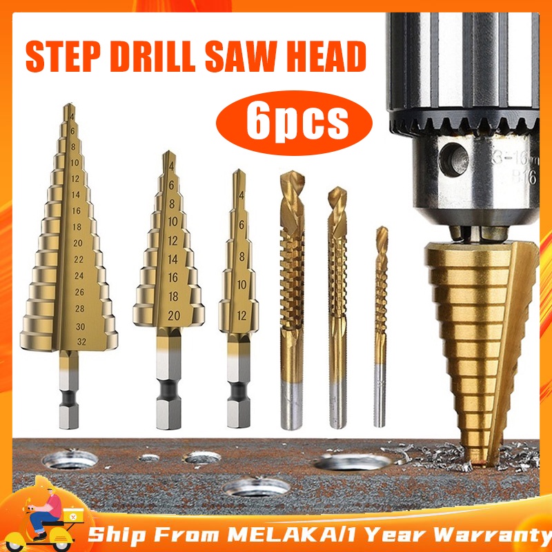 4mm-32mm 6Pcs Step Drill Bit Gerudi Titanium Coated HSS Drill Bit ...