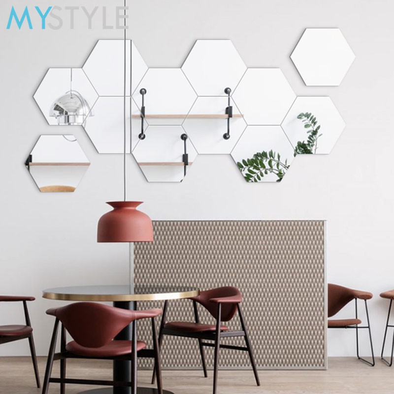 Mystyle HEXAGONAL MIRROR GLASS STICKED UNIT WALL MIRROR STICKER ...