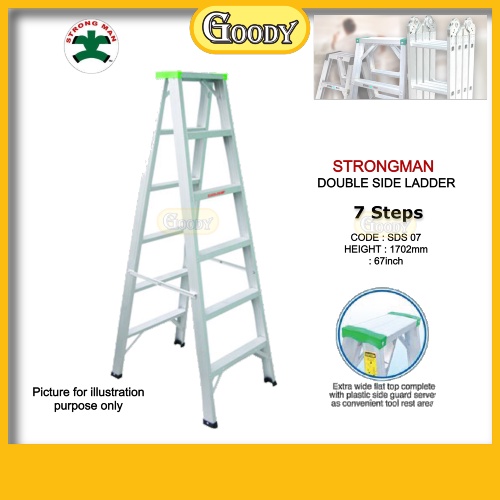 STRONGMAN 7 Steps DOUBLE SIDED ALUMINIUM LADDER SDS 07 | Shopee Malaysia