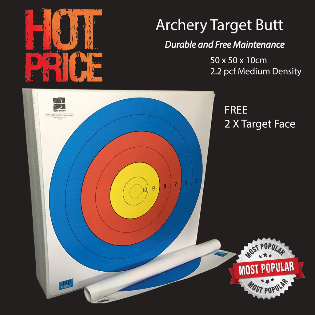 Archery Target Butt 50x50x10cm 2.2pcf High Density Durable Free ...