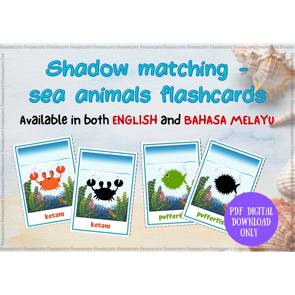 [PDF Softcopy] Kad imbas haiwan laut Bahasa Melayu, Printable sea ...