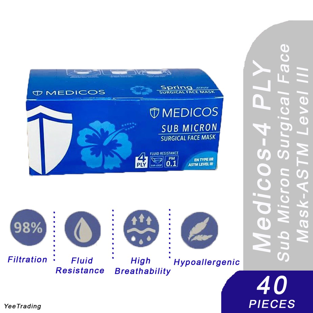 MEDICOS - 4PLY Adult Sub Micron Surgical Face Mask - 40PCS [Ready Stock ...