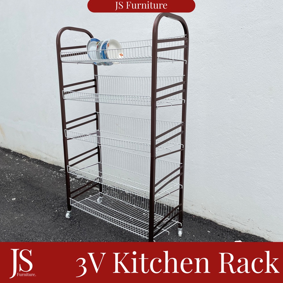 JS 3V Kitchen Rack Metal Steel Dish Rack Storage Rak Dapur Rak Pinggan ...