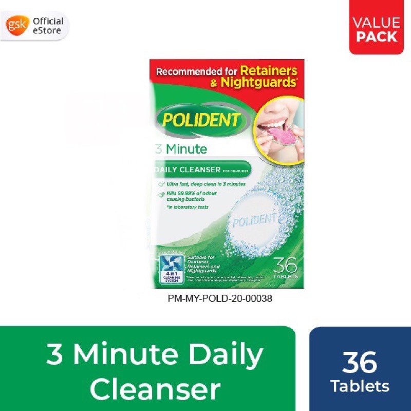 Polident Denture and Retainer Cleaning Tablets, 3 Minute Daily Cleanser ...