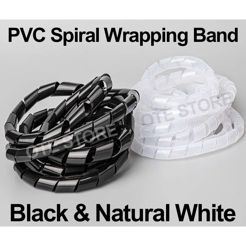 10MTR PVC Spiral Wrapping Band (BLACK / WHITE) (6mm / 8mm / 10mm / 12mm ...