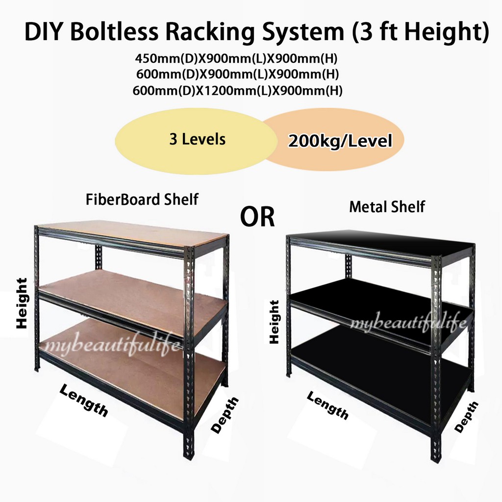 Boltless Rack 3 kaki (90cm) Rak Besi Metal Rack Steel Rack | Shopee ...