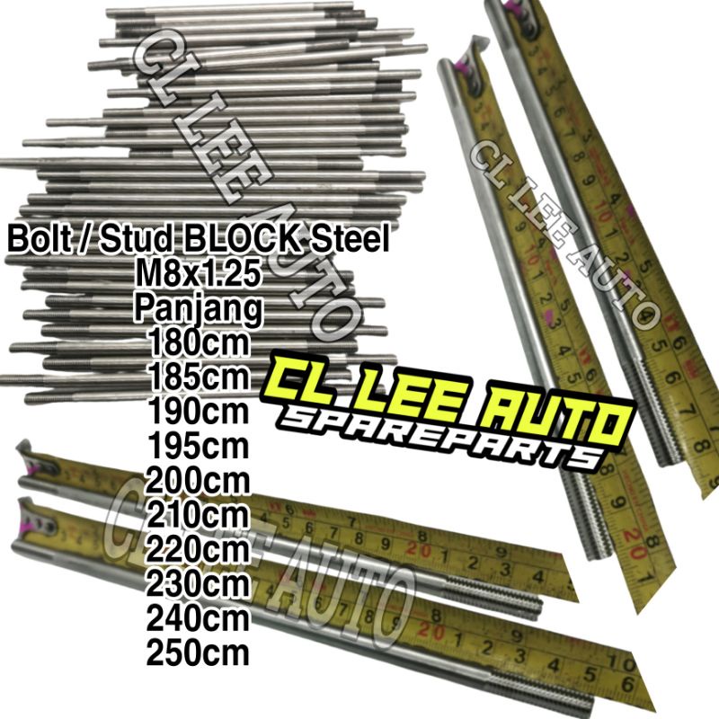 (1 Batang = RM20) BLOCK BOLT STUD STEEL JACK ROD JET ROD M8X1.25 LC135 ...