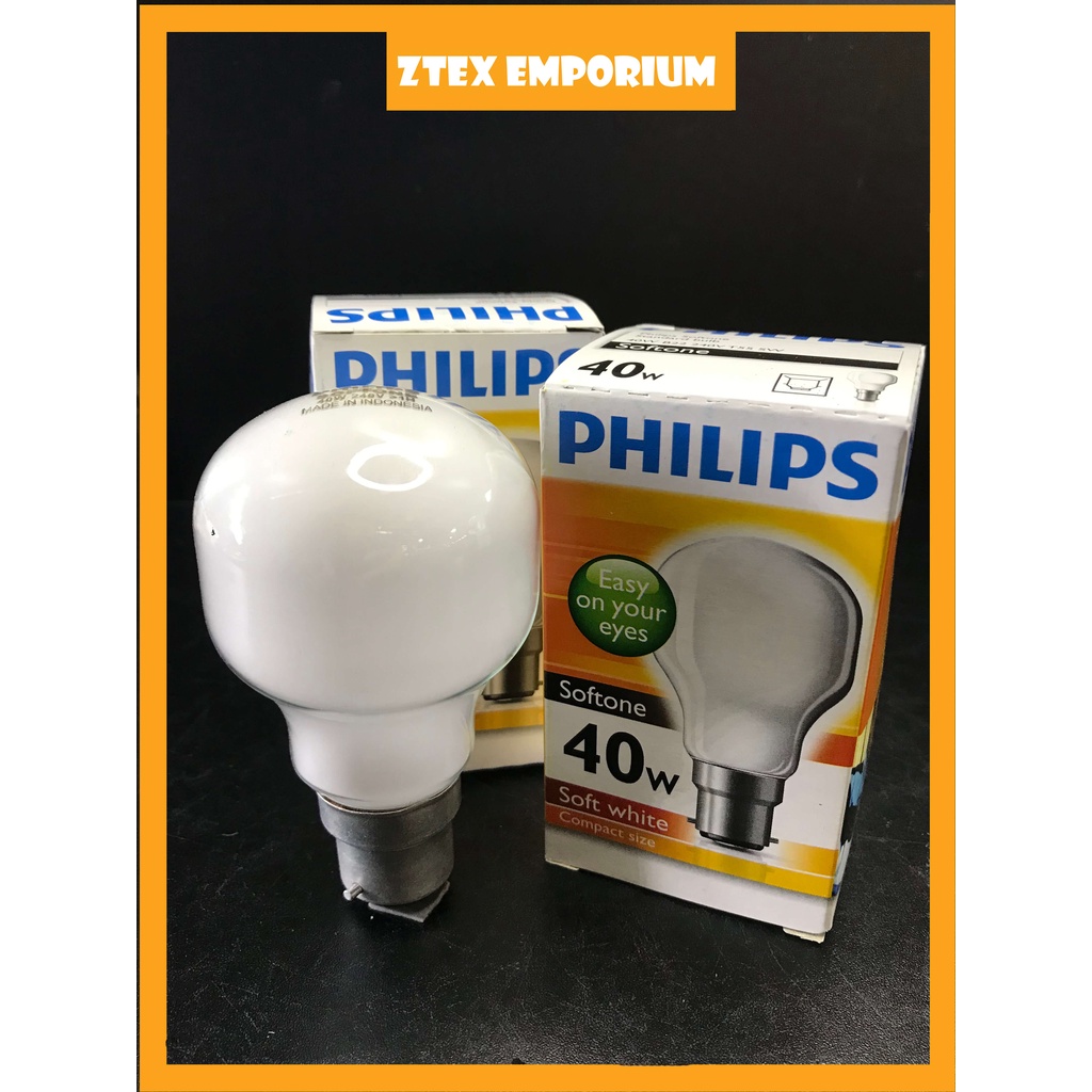 [READY STOCK] PHILIPS SOFTONE SOFTWHITE 40W (B22) LIGHT BULB SOFT WHITE COMPACT SIZE (EASY ON ...