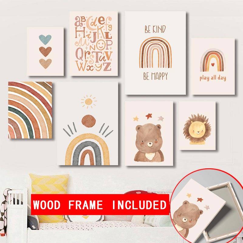 (With Frame)Kids Room Decor Poster Rainbow Alphabet Canvas Painting ...