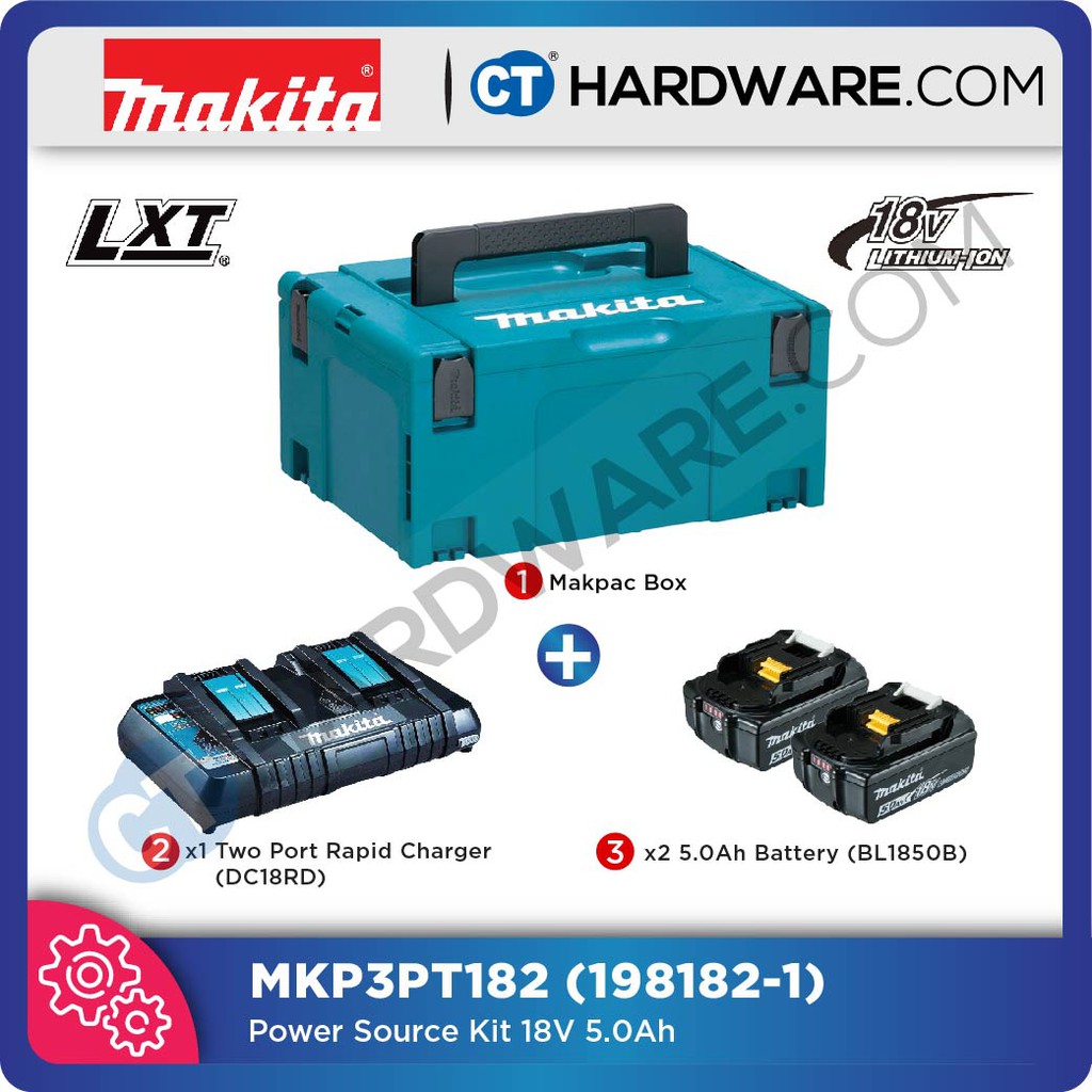 MAKITA MKP3PT182 (198182-1) 18V 5.0Ah Power Source Kit (Makpac Connector Case / Rapid Charger ...