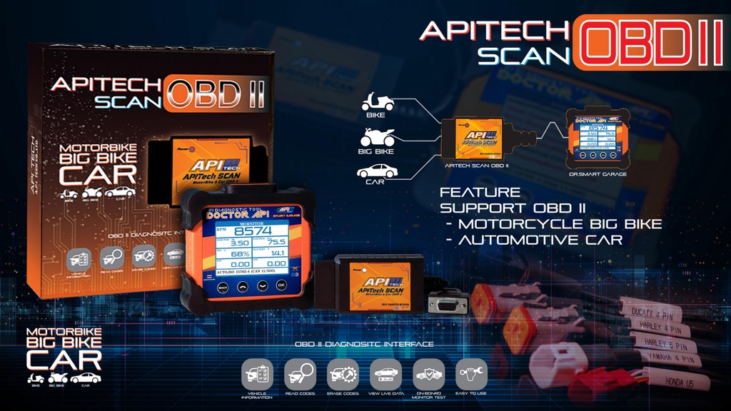APITech OBD II Connectors YAMAHA HONDA KAWASAKI HARLEY KTM DUCATI ...