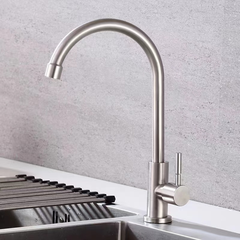 304 stainless steel single cold kitchen faucet big bend rotatable ...