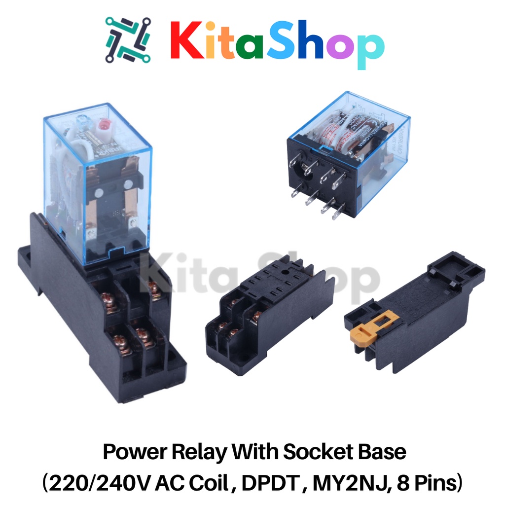 Power Relay with Socket Base (220/240V AC Coil , DPDT , MY2NJ, 8 Pins) | Shopee Malaysia