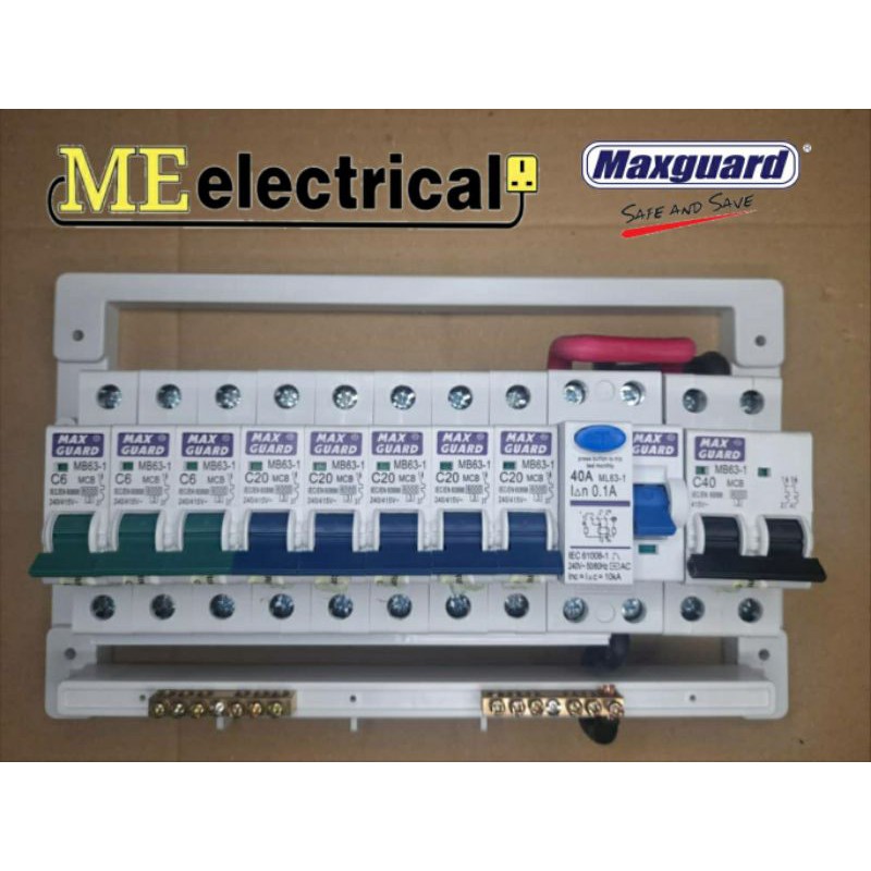 DB BOX 12.5way (Full set) Maxguard MCB 6A-20A + ELCB 40A +Main switch ...