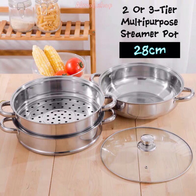 💥READY STOCK💥 Pengukus steamer 2-Tier and 3-Tier 28CM, periuk kukus ...