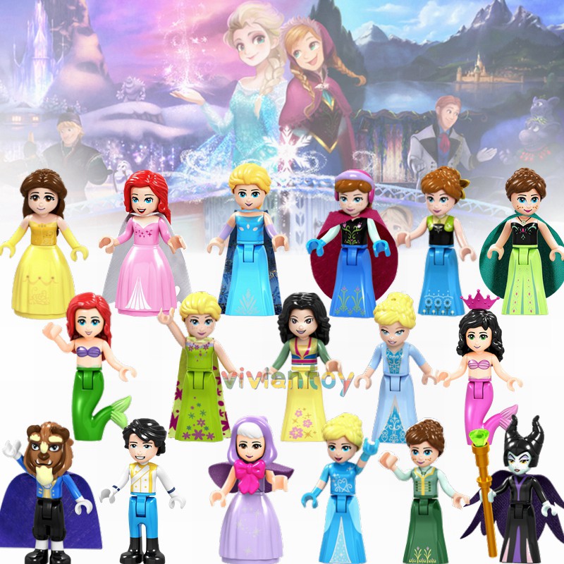 Princess Minifigures Anna Elsa Cinderella Ariel Maleficent Building ...