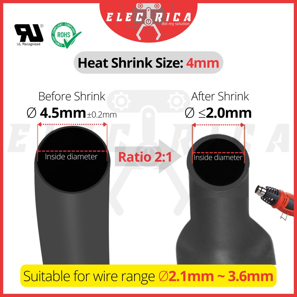 (2:1) BLACK Ø0.6mm-25mm HEAT SHRINK TUBE INSULATOR SLEEVE Ø0.6mm-25mm BLACK | Shopee Malaysia