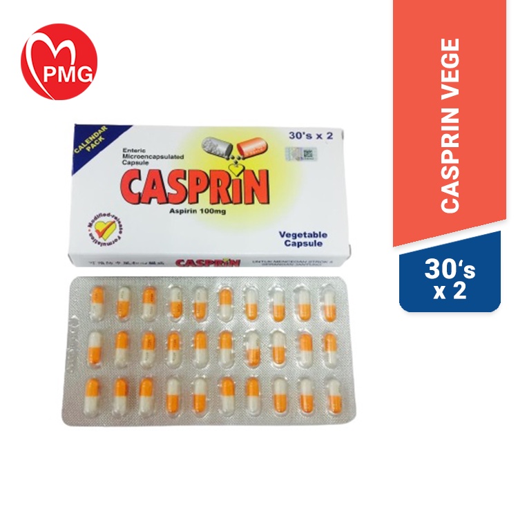 [PMG PHARMACY] Casprin Aspirin 100mg Vege cap (30s x 2) - pain relief ...