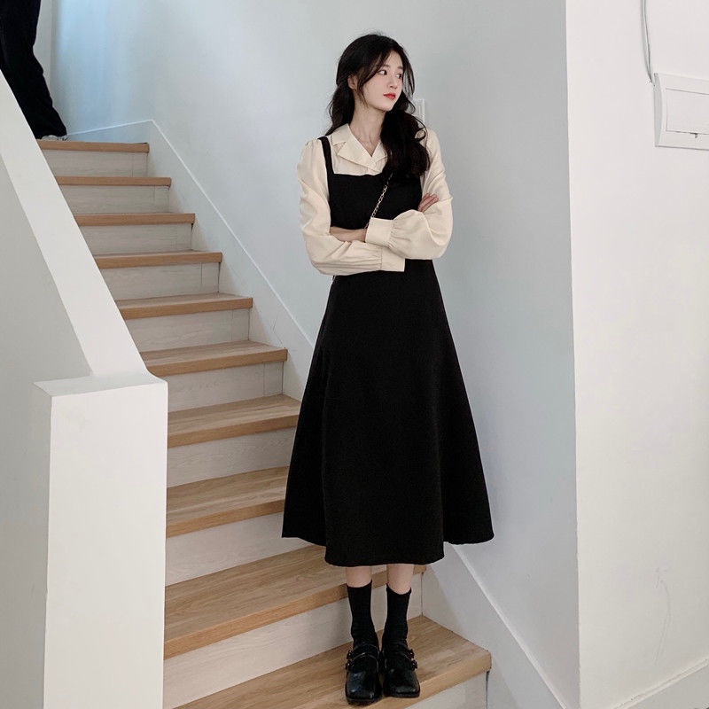 Plus Size New Style Fat mm Contrast Color Stitching Fake Two-Piece Dress Female Waist-Waisted ...