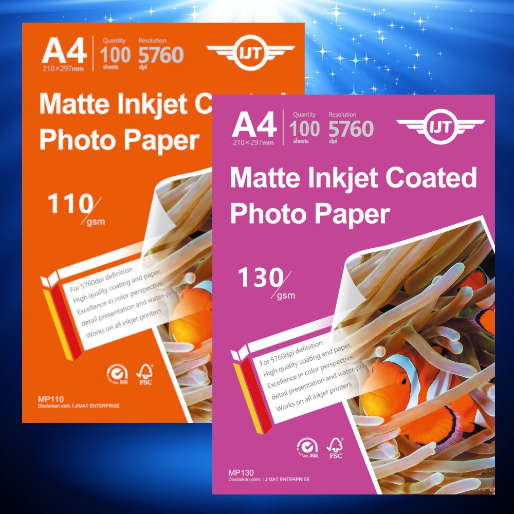 100's/pack IJT MP110 / MP130 Matte Inkjet Coated Photo Paper A4 Size 110g 110gsm / 130g 130gsm ...