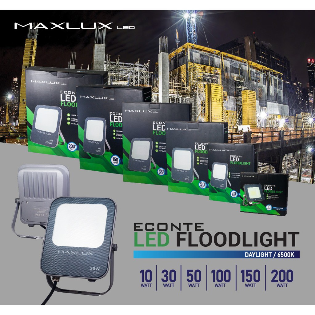 (NON-SOLAR) Maxlux Econte LED Floodlight 10W / 30W / 50W (Daylight ...