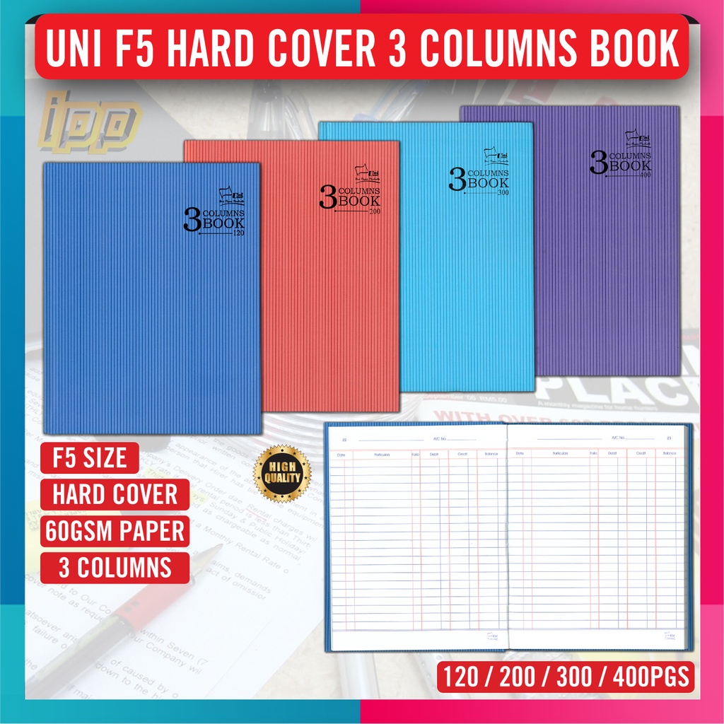 Uni Hardcover (3 Columns) Book / F5 Quarto Columns Book 60gsm Paper - 120p/ 200p/ 300p/ 400p ...