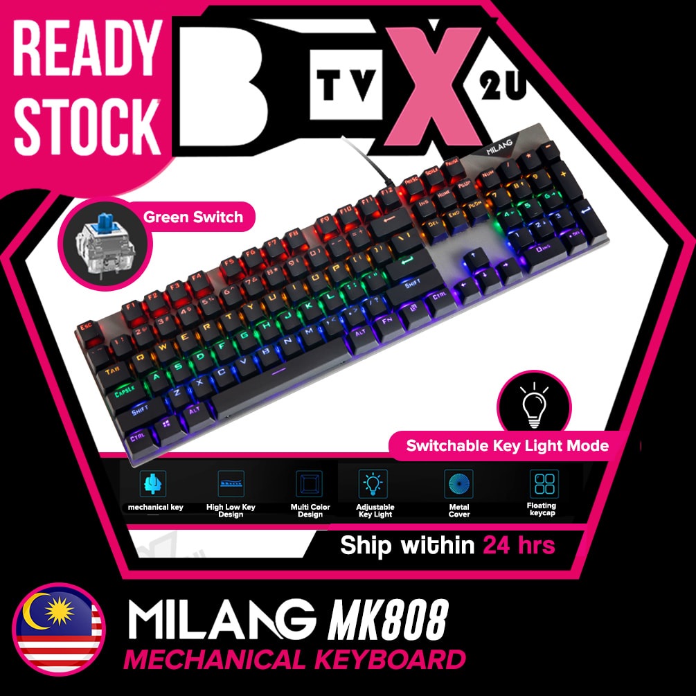 New🇲🇾 Milang MK808 Mechanical Gaming Wired Keyboard RGB Colourful light ...