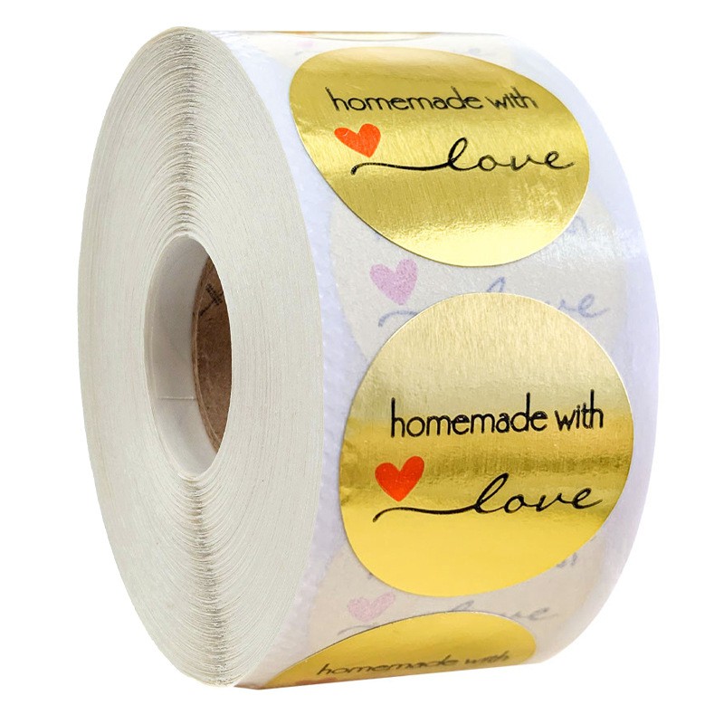 Round Gold Homemade With Love' Stickers Seal Labels Scrapbooking ...