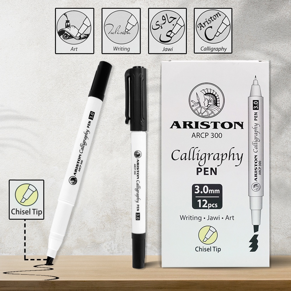 Ariston Calligraphy Pen Twin Head Marker Pen Black 2.0mm&3.0mm | Shopee ...